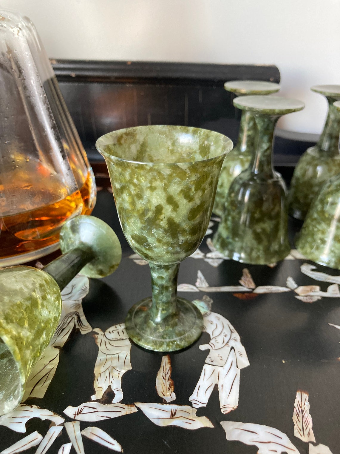 Set of Six Vintage Translucent Jade Cordial Glasses - Etsy
