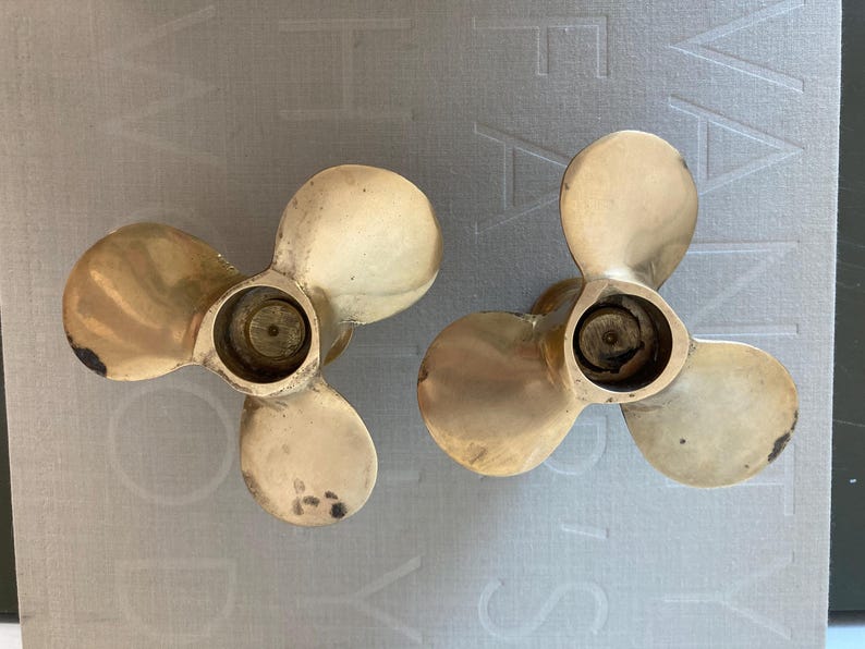 1970s Brass Propeller Candle Holder Set, Nautical, Industrial ...
