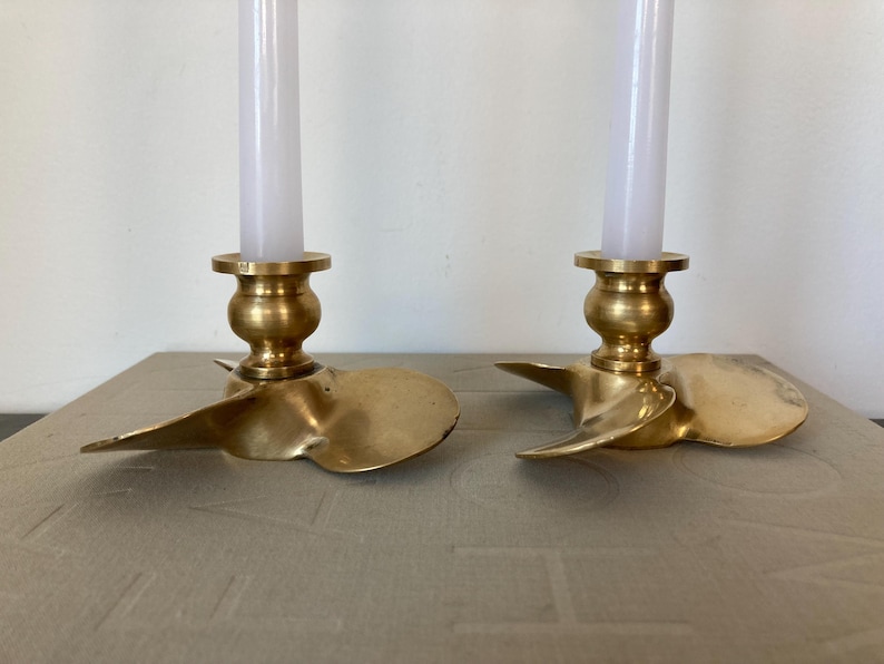 1970s Brass Propeller Candle Holder Set, Nautical, Industrial ...