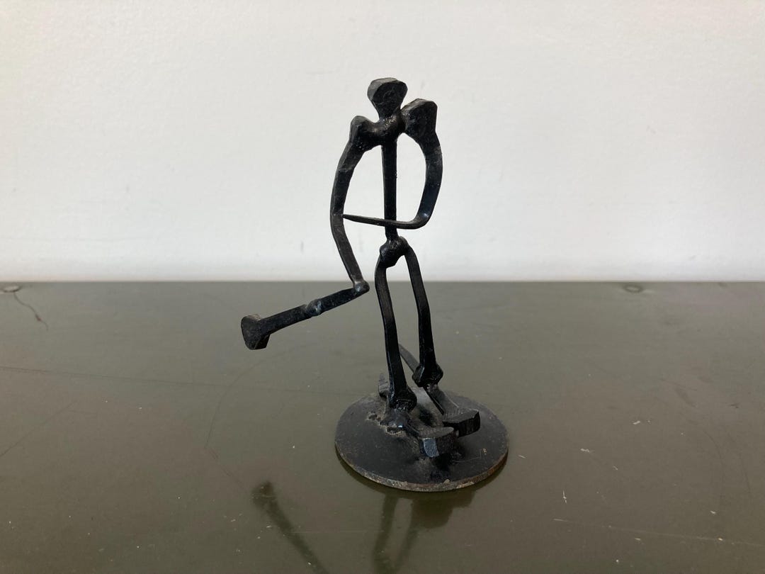 Vintage Midcentury Brutalist Nail Art Sculpture of Figure Skiing ...