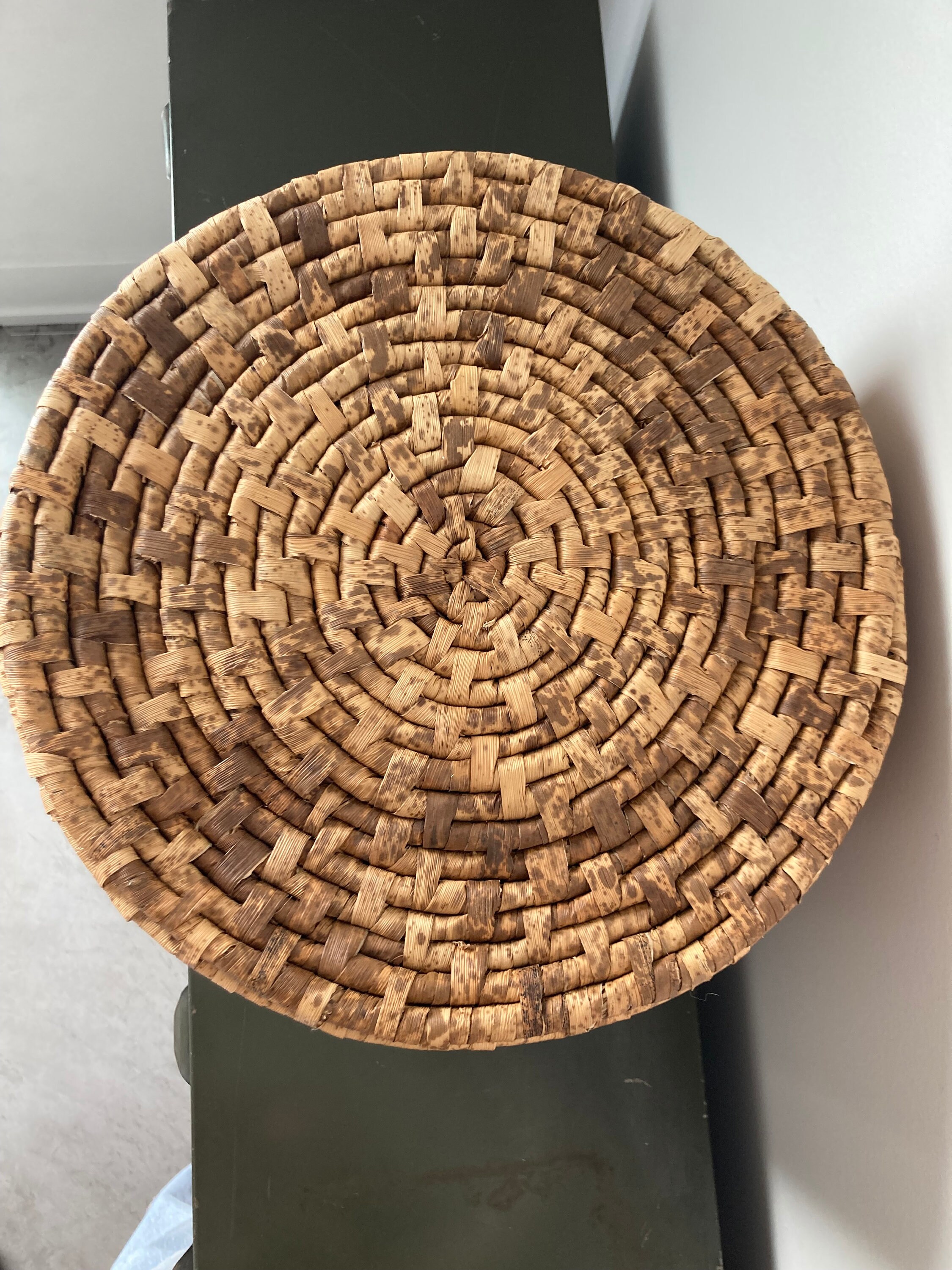 Vintage Midcentury Modern Handwoven Round Basket, MCM Plant Container ...