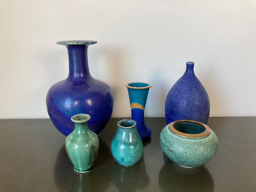 Vintage Studio Pottery Vase Collection: Signed Artist Set of 6, Blue ...