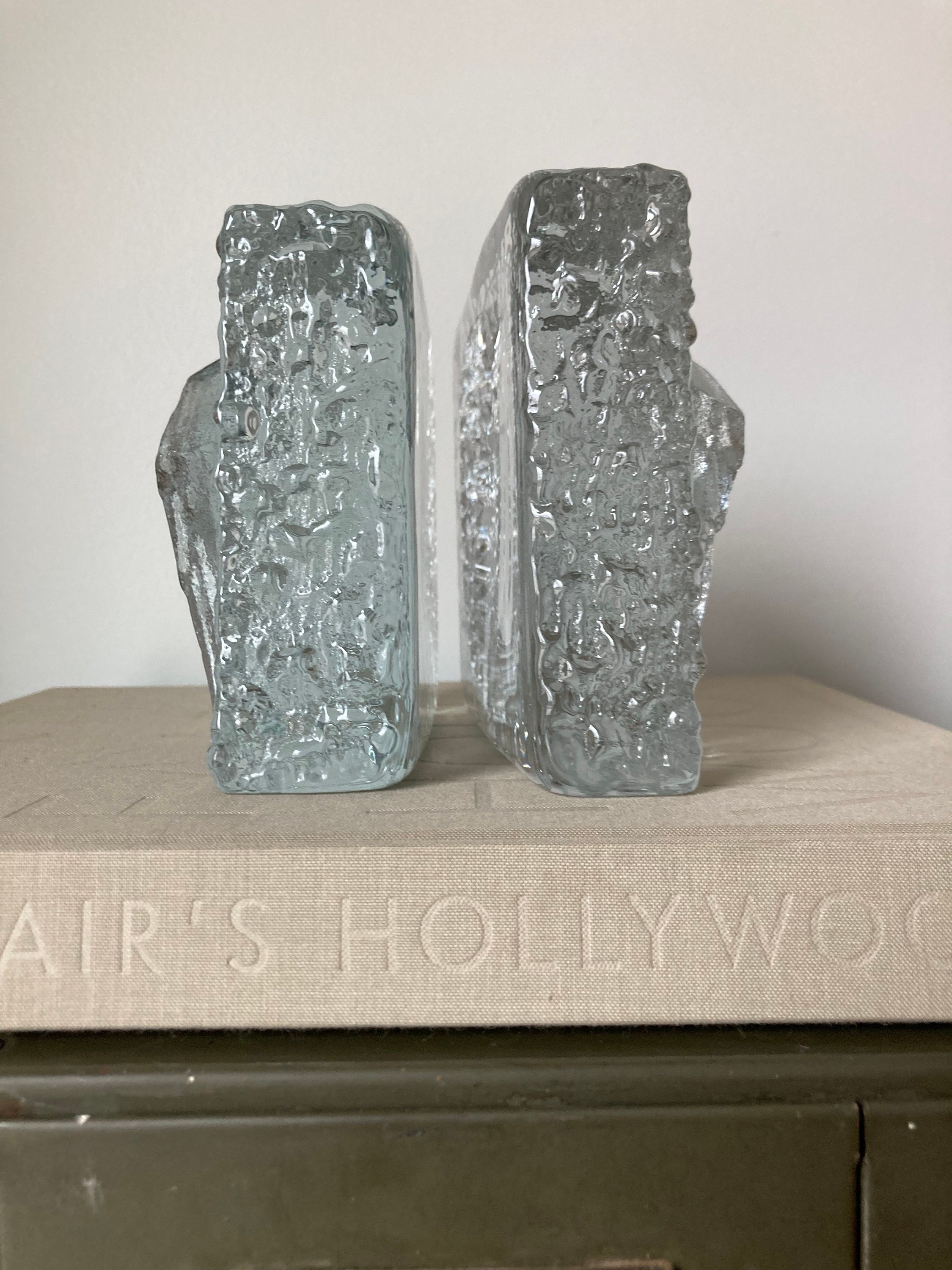 Vintage Midcentury Thunderbird Bookends Blenko Ice Floe Glass - Etsy