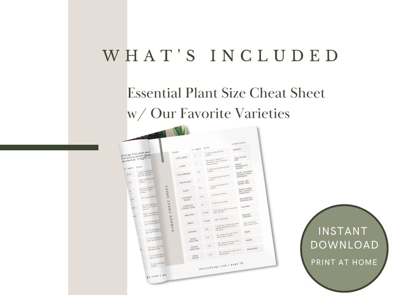 Plant Size Garden Cheat Sheet Garden Planner Printable - Etsy