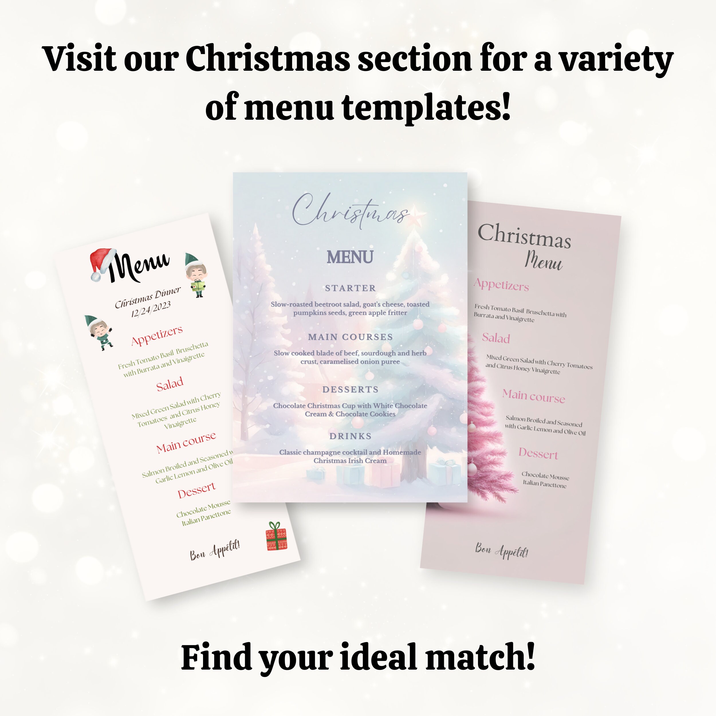 Classic Christmas Menu Template Customizable in Canva With a - Etsy