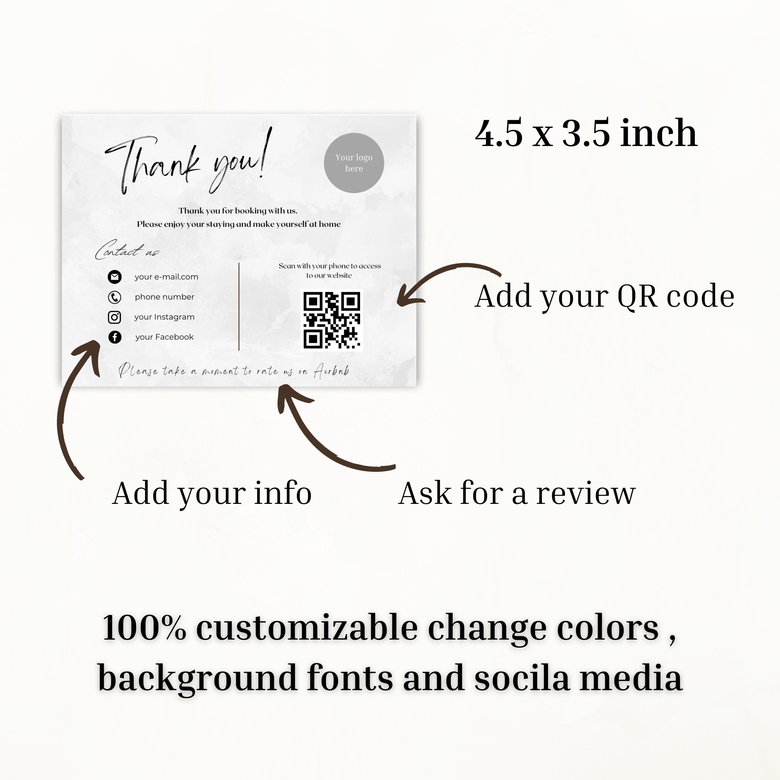 Modern Airbnb Welcome Note Card Template With QR Code and - Etsy