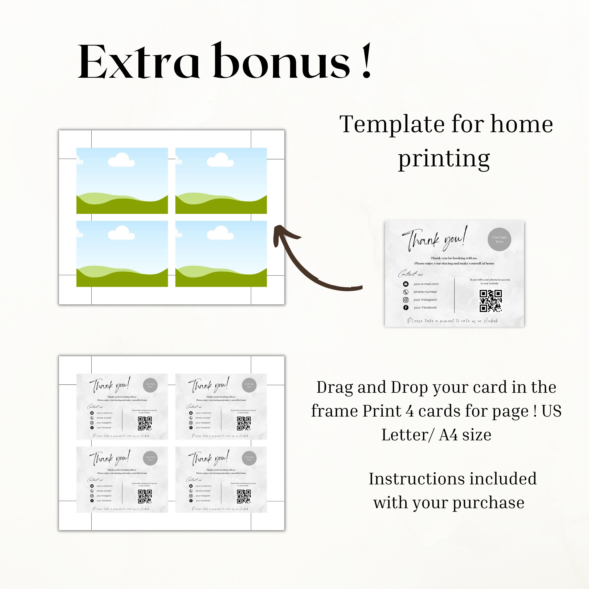 Modern Airbnb Welcome Note Card Template With QR Code and Social Media ...