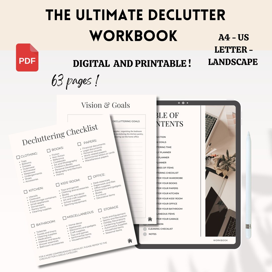 Declutter Workbook:printable Digital Guide for the Ultimate - Etsy