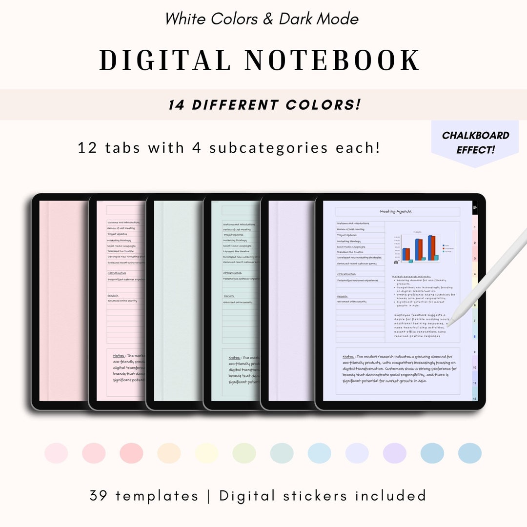 Colorful Digital Notebook With Tabs: Minimalist iPad Templates (digital ...