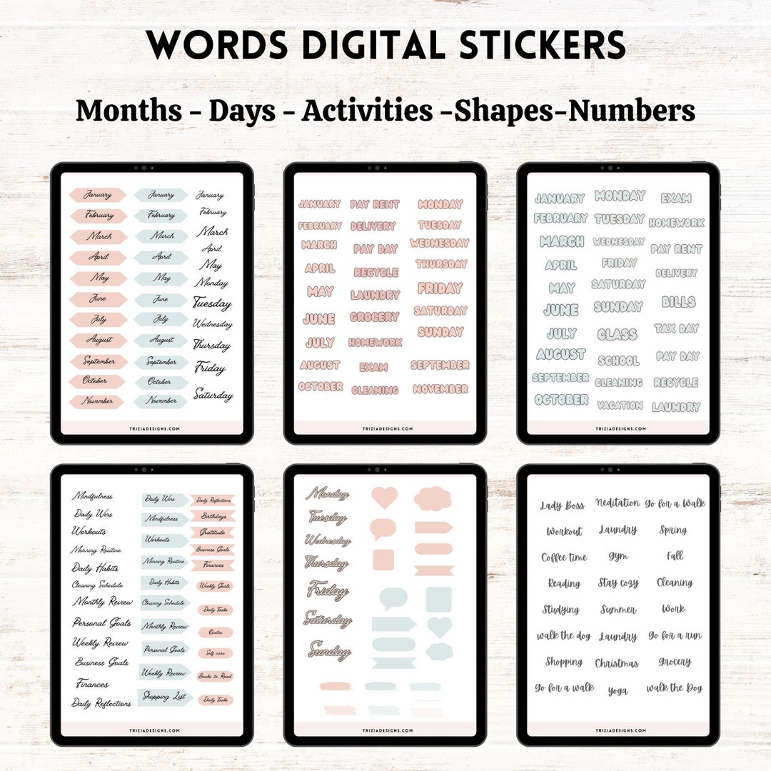 Digital Stickers Months, Words Numbers and Activities for Digital ...