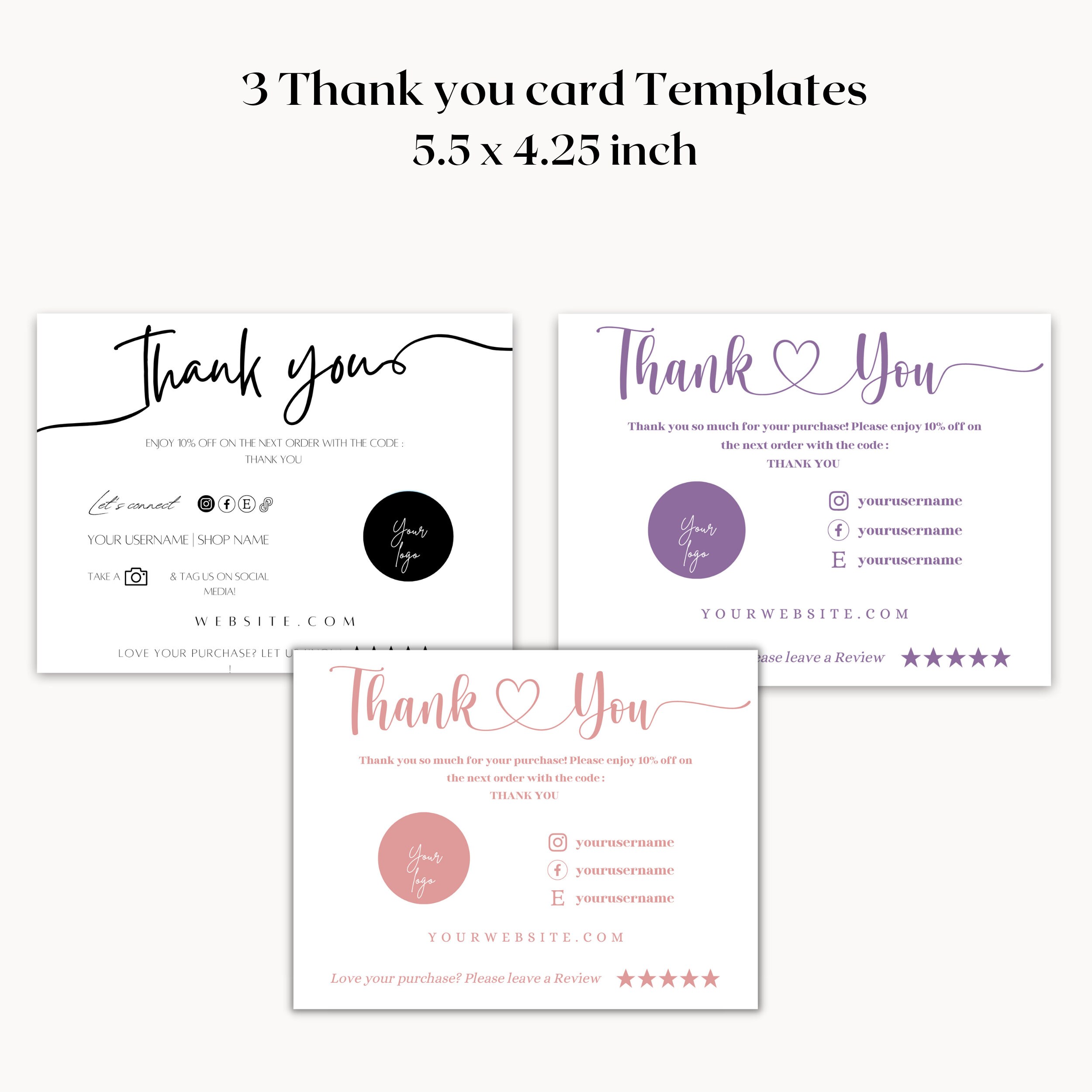 Colorful Thank You Card Bundle Templates, Perfect for Small Businesses ...