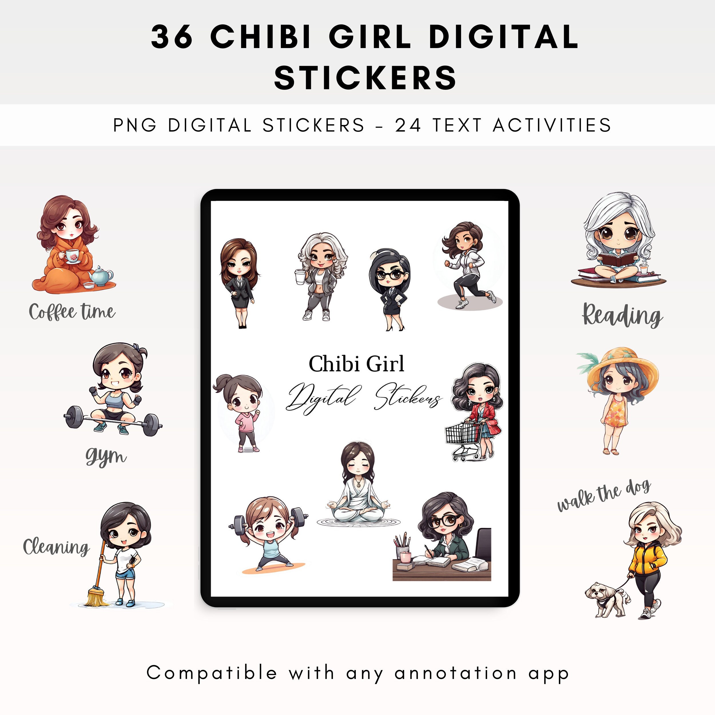 Digital Stickers Chibi Girl for Goodnotes and Android Everyday ...