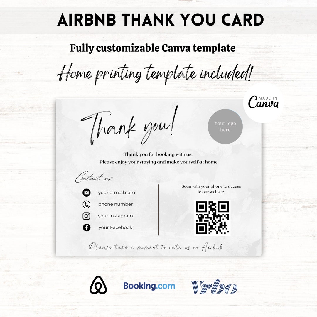 Modern Airbnb Welcome Note Card Template With QR Code and - Etsy