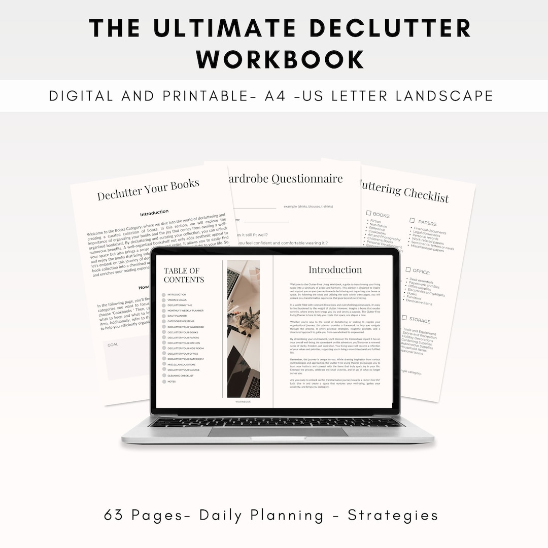 Declutter Workbook: Printable Digital Guide for Decluttering Your Space ...
