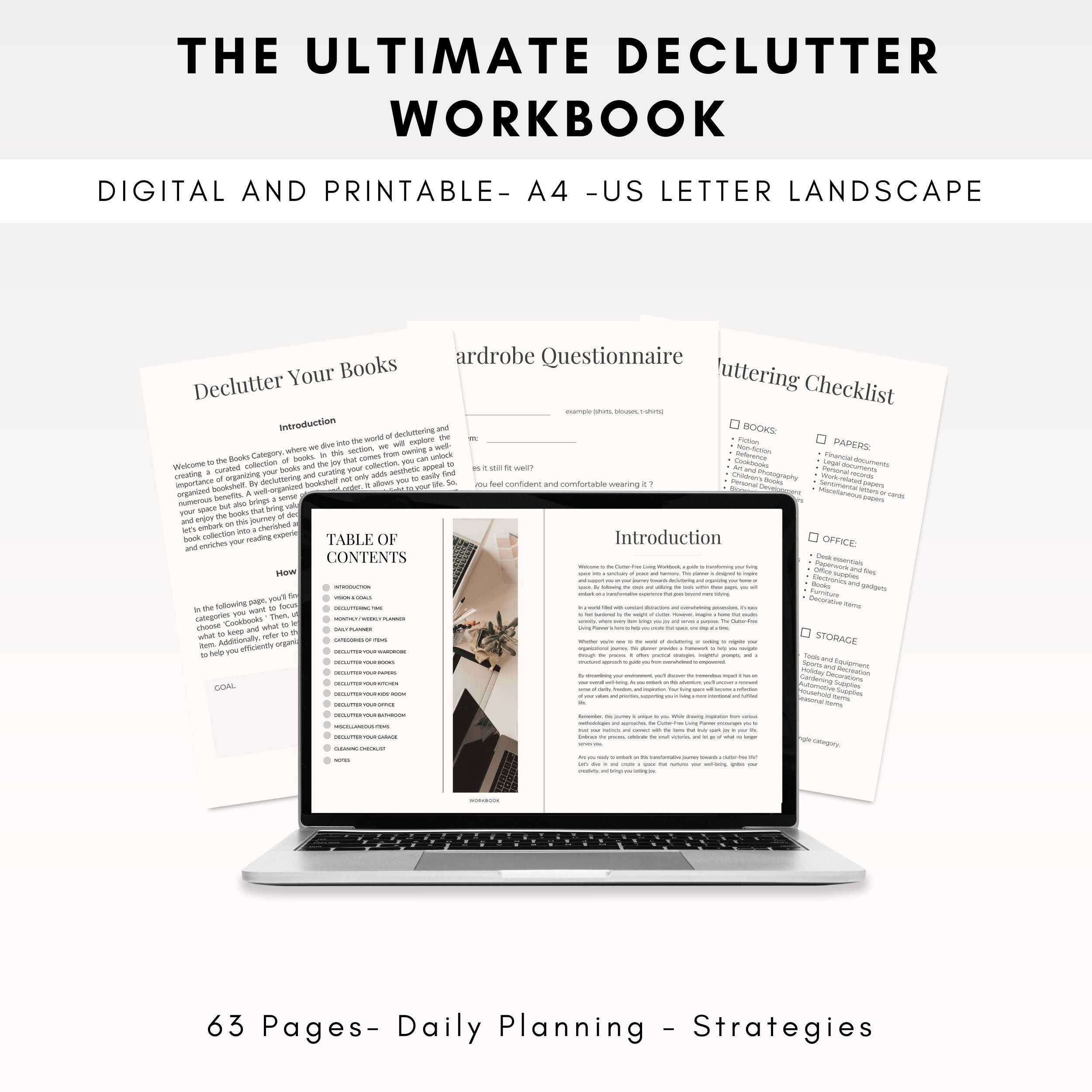 Declutter Workbook: Printable Digital Guide for Decluttering Your Space ...