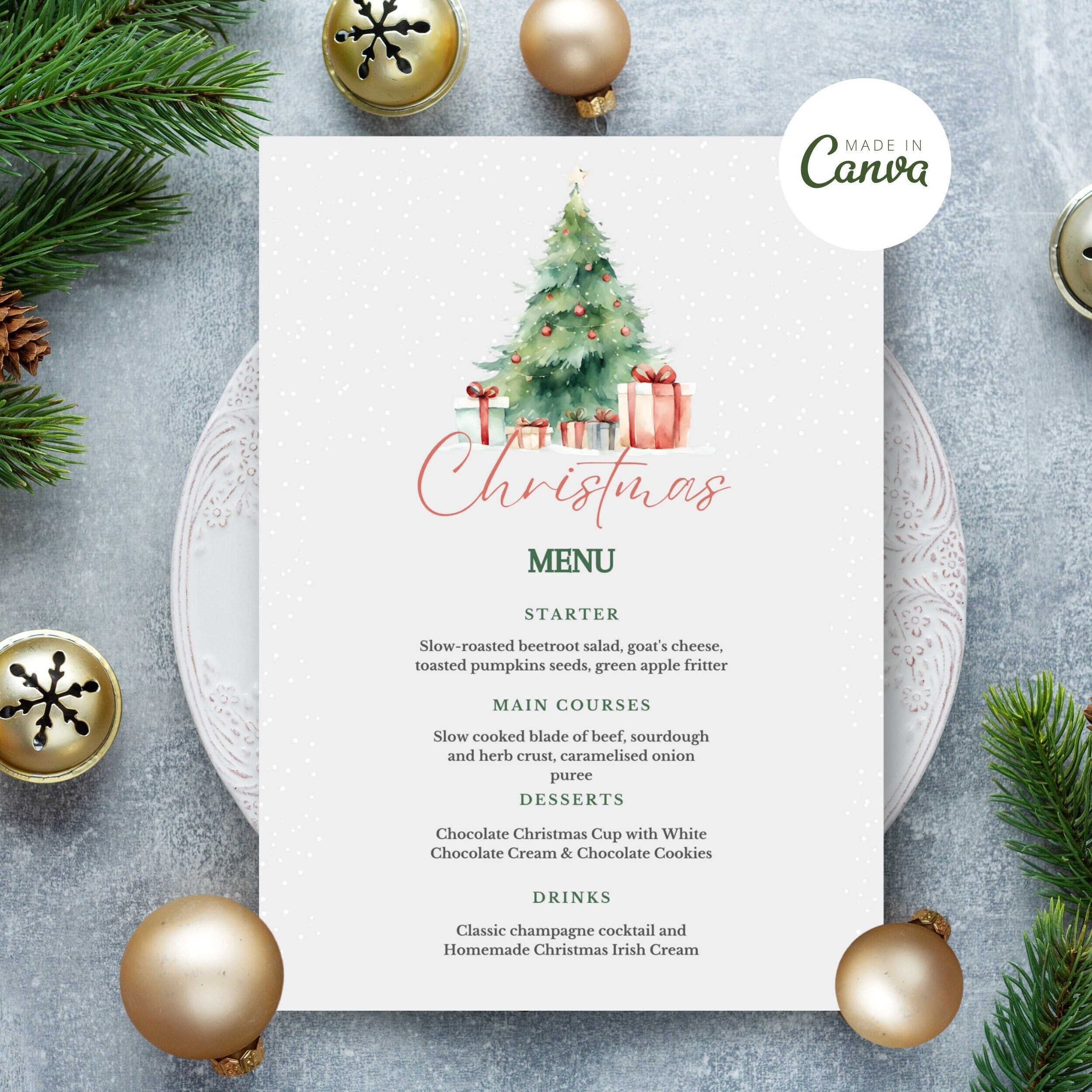 Classic Christmas Menu Template Customizable in Canva With a - Etsy