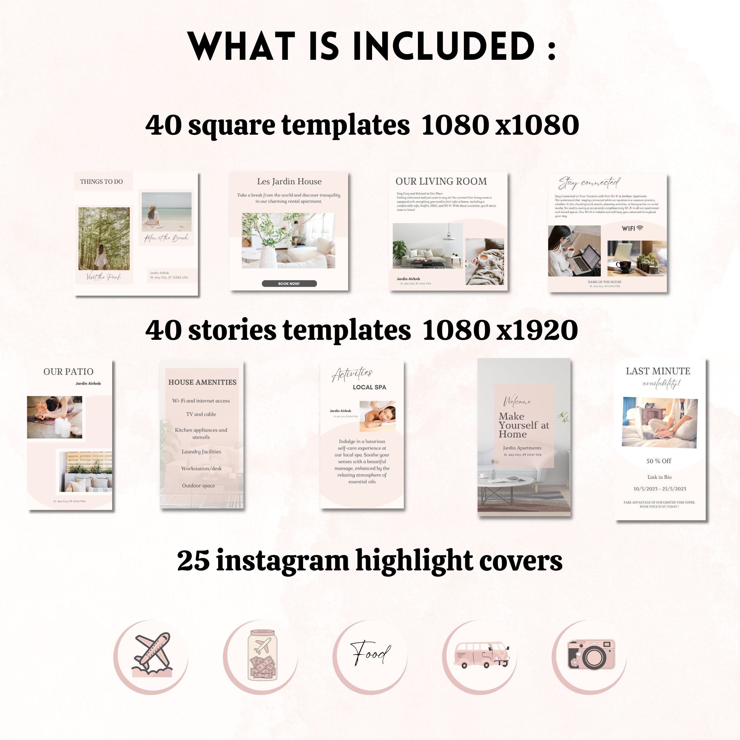 Bundle Instagram Templates Airbnb-editable in Canva 1080x1080 Square ...