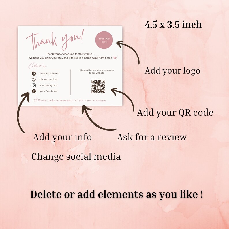 Airbnb Host Thank You Card Template editable Canva Airbnb - Etsy