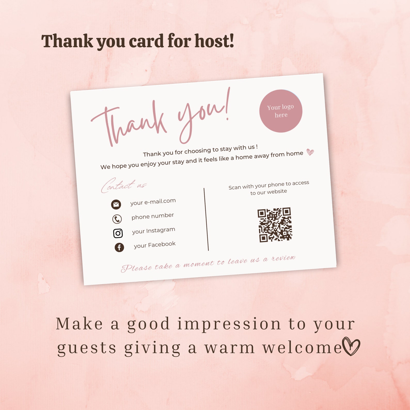 Airbnb Host Thank You Card Template editable Canva Airbnb - Etsy