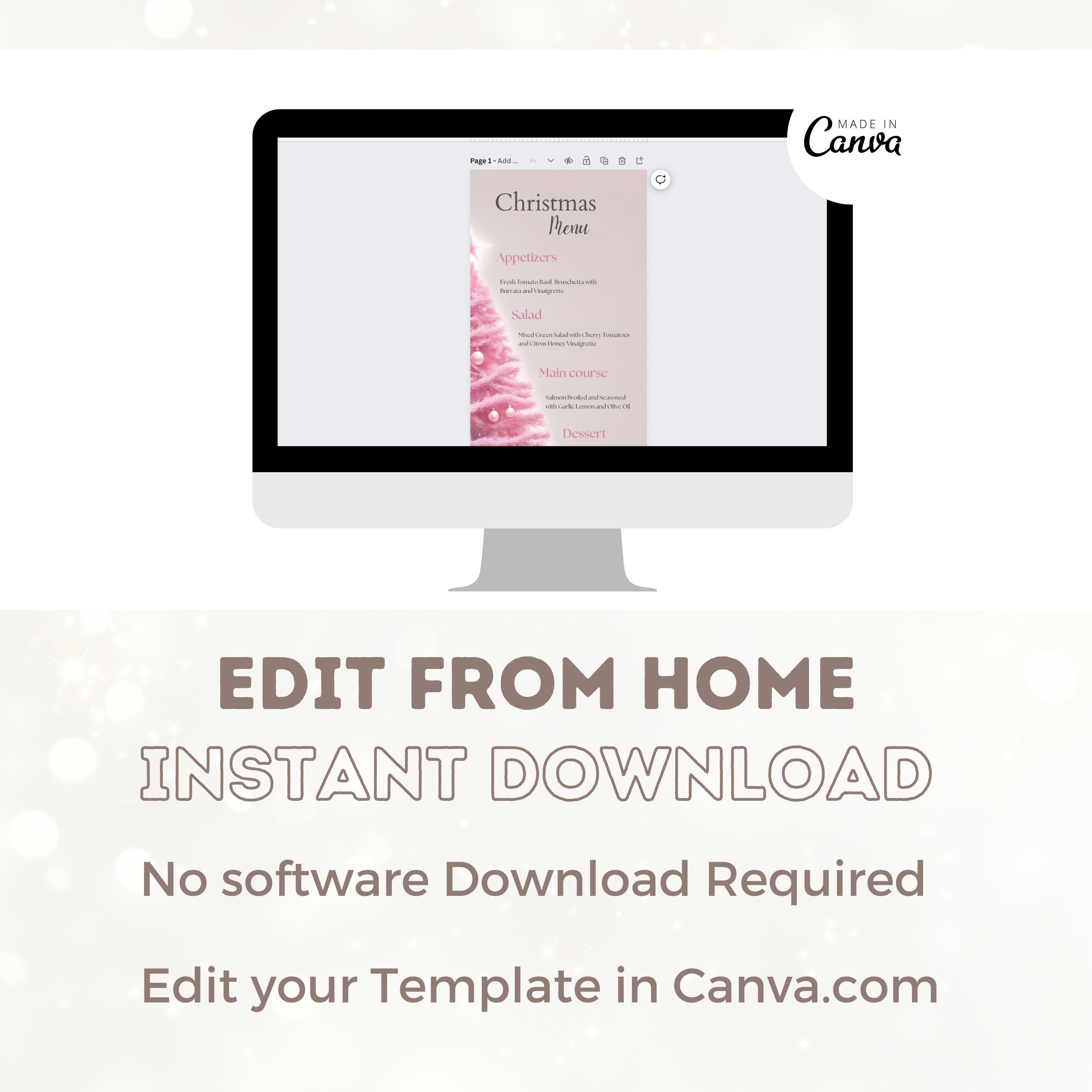 Pink Christmas Menu Template Customizable in Canva With Christmas Tree ...