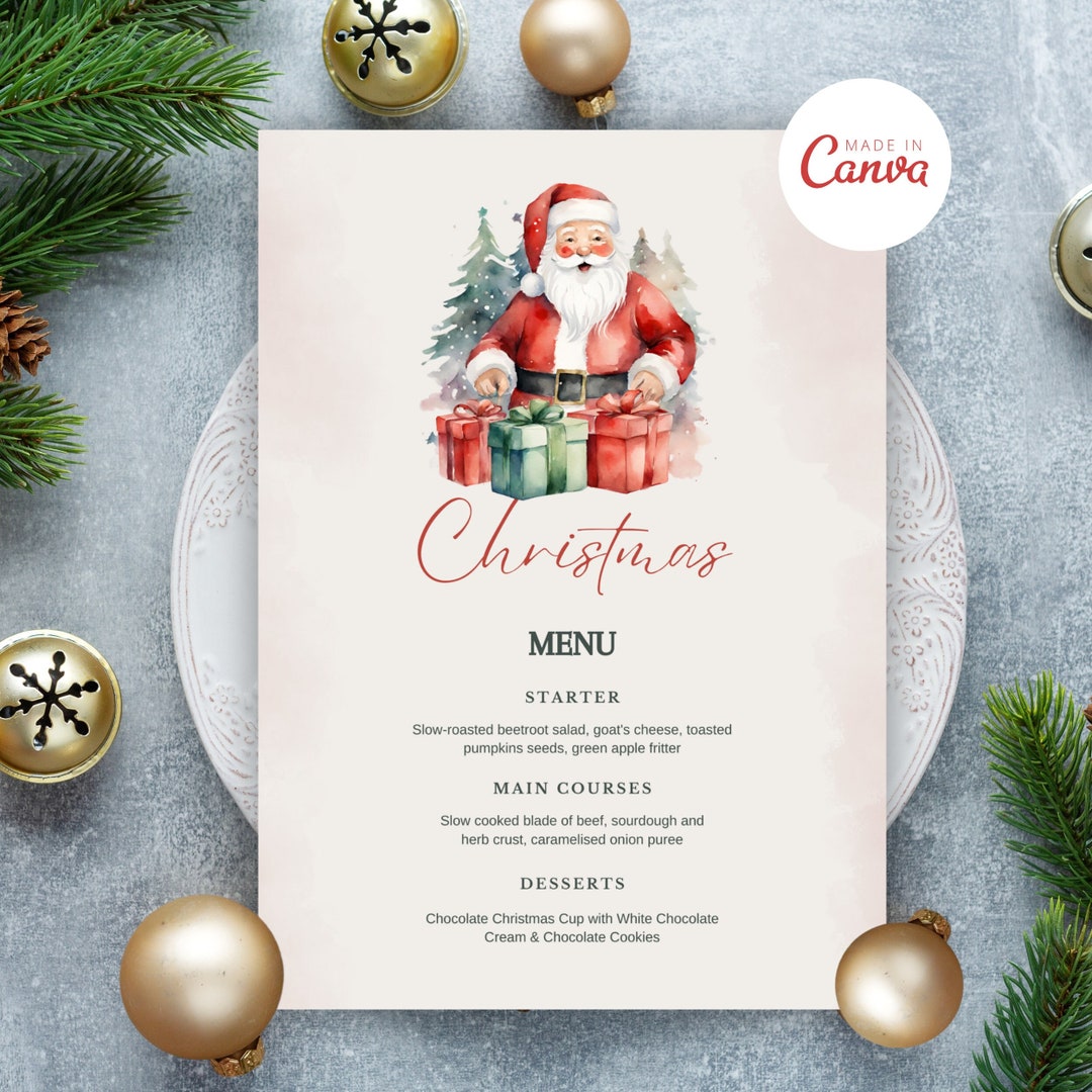 Christmas Menu Santa Claus Template Customizable in Canva Holiday Menu ...