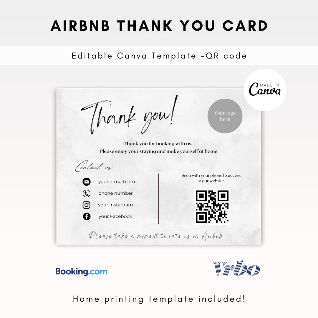 Modern Airbnb Welcome Note Card Template With QR Code and Social Media ...