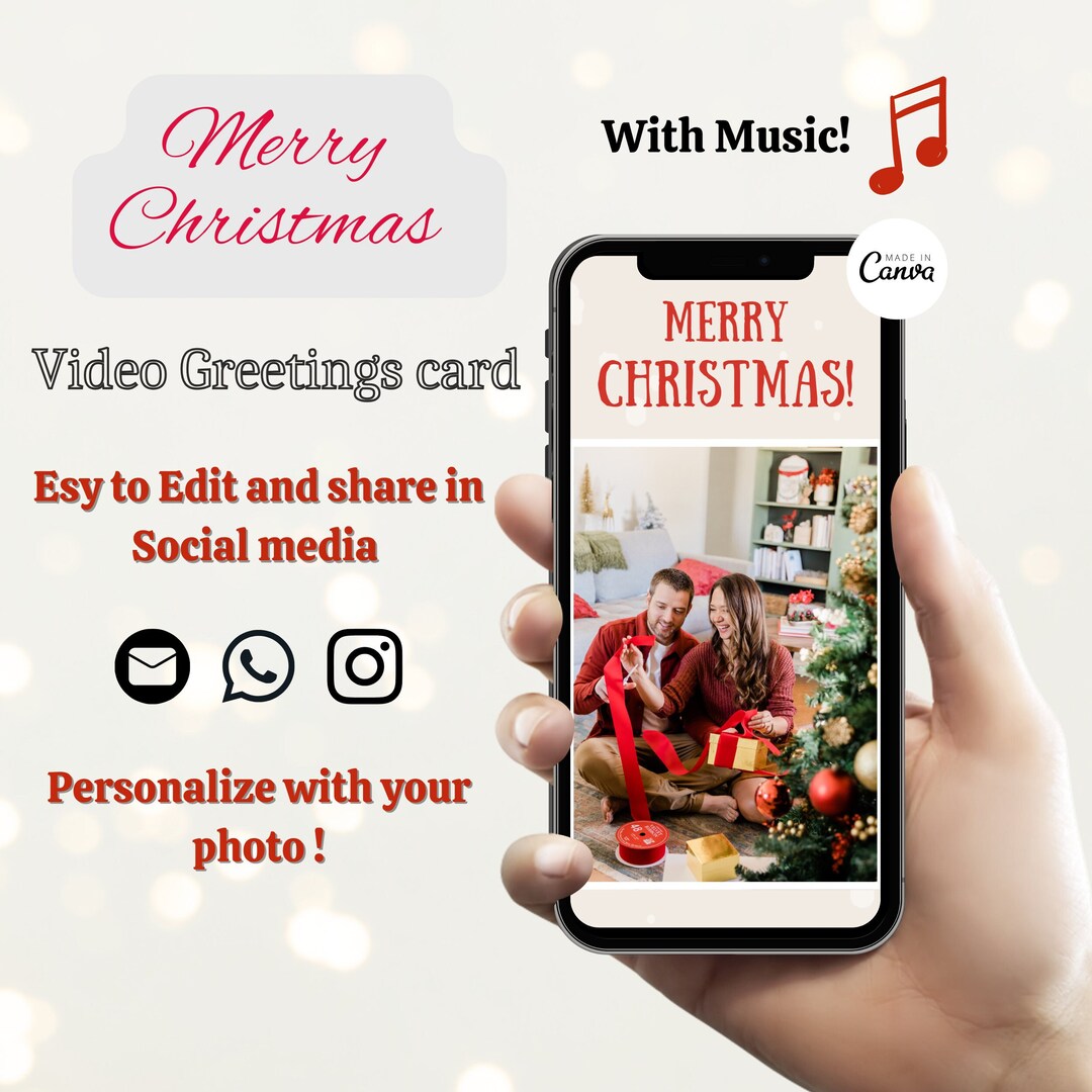 Animated Holiday Card Falling Snow With Music Editable Canva Template ...