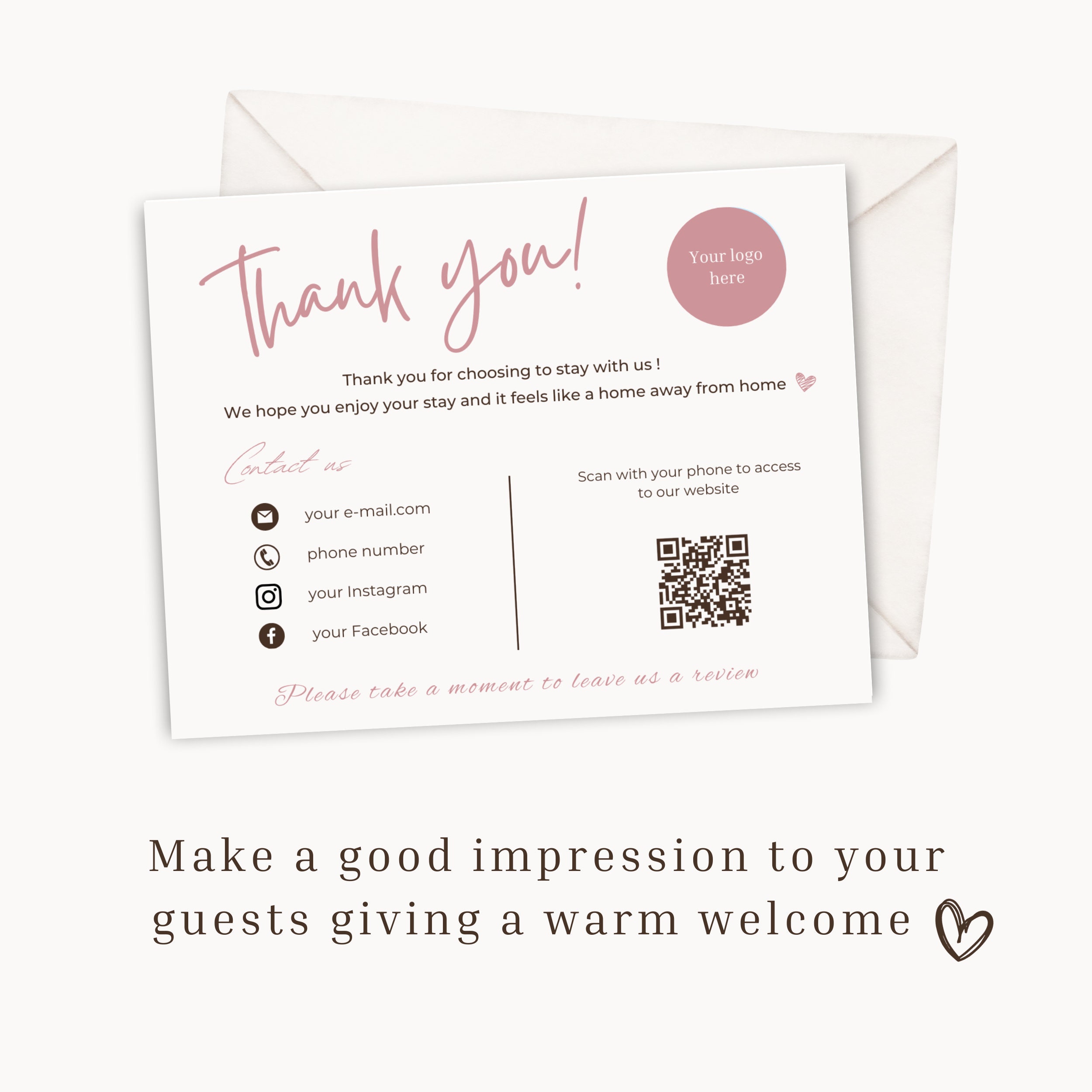 Airbnb Host Thank You Card Template editable Canva Airbnb Rental ...