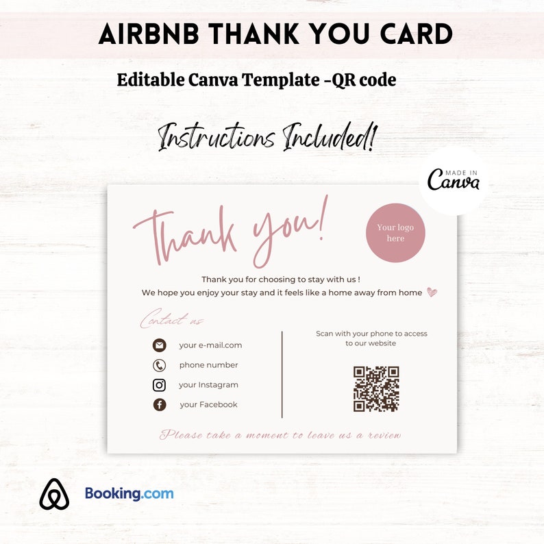 Airbnb Host Thank You Card Template editable Canva Airbnb - Etsy