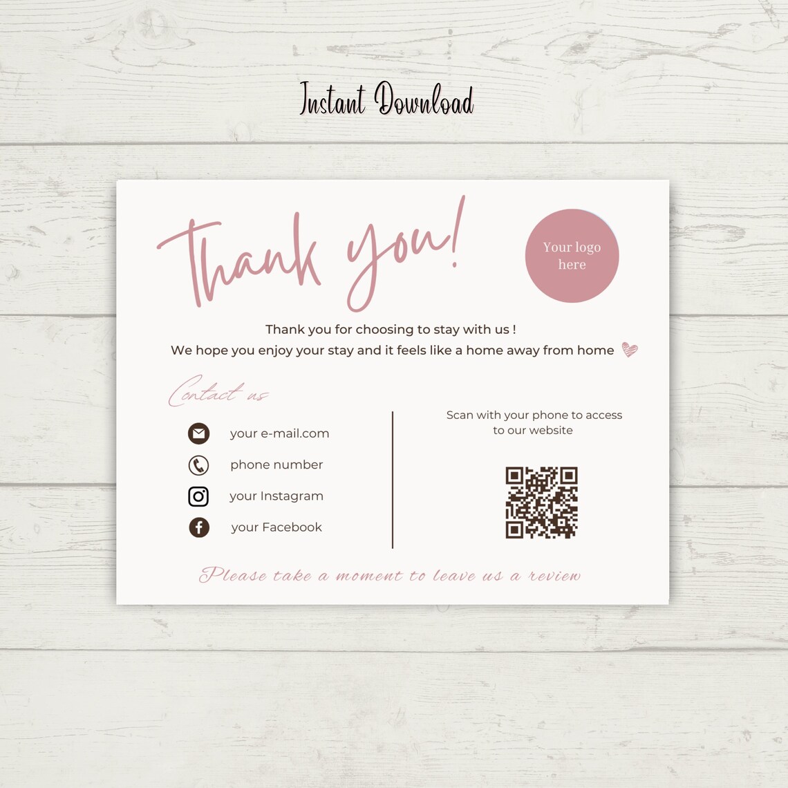 Airbnb Host Thank You Card Template editable Canva Airbnb - Etsy