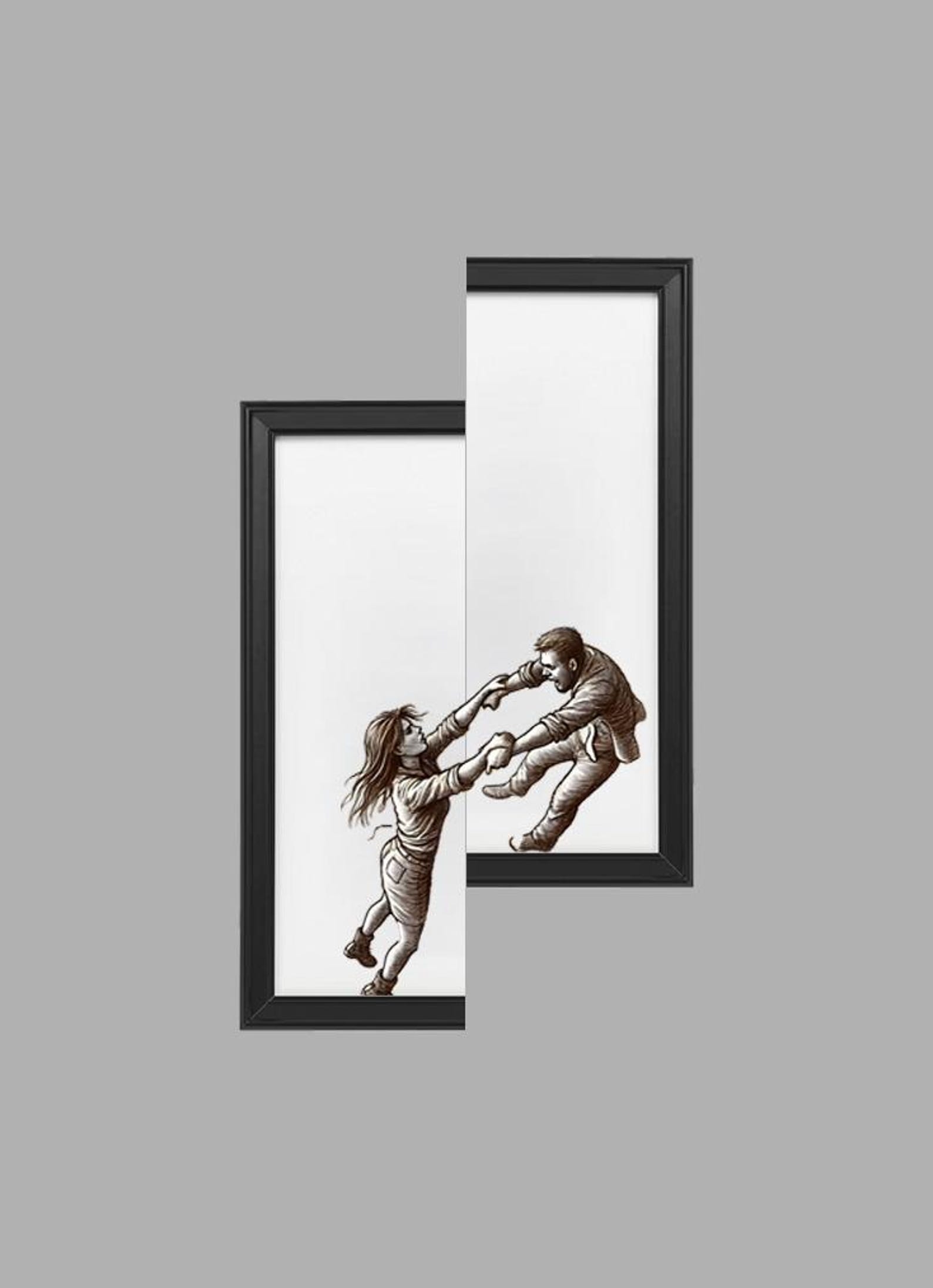 Split Framed Couple Falling Art – Minimalist Black and White Wall Decor ...