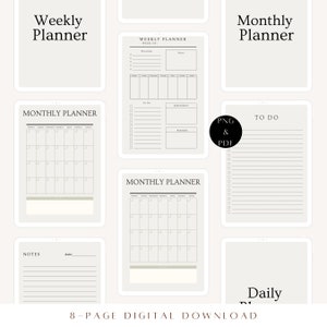 Minimalist Digital Planner Bundle, Printable Planner, Daily Weekly ...