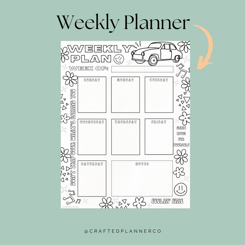 Daily & Weekly Digital Coloring Planner | Printable | PDF and PNG ...