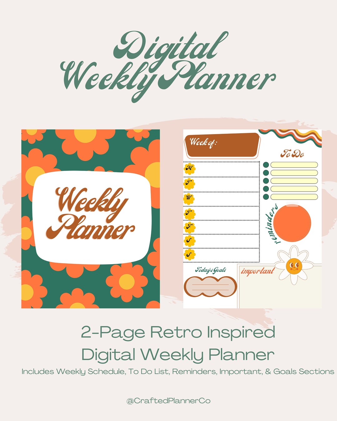 Retro Inspired Digital Weekly Planner, iPad Planner, Printable Planner ...