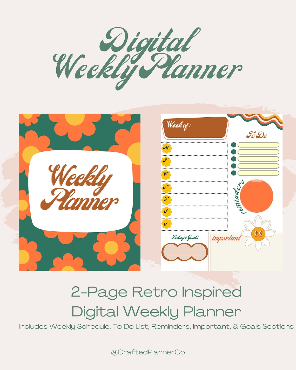 Retro Inspired Digital Weekly Planner, iPad Planner, Printable Planner ...