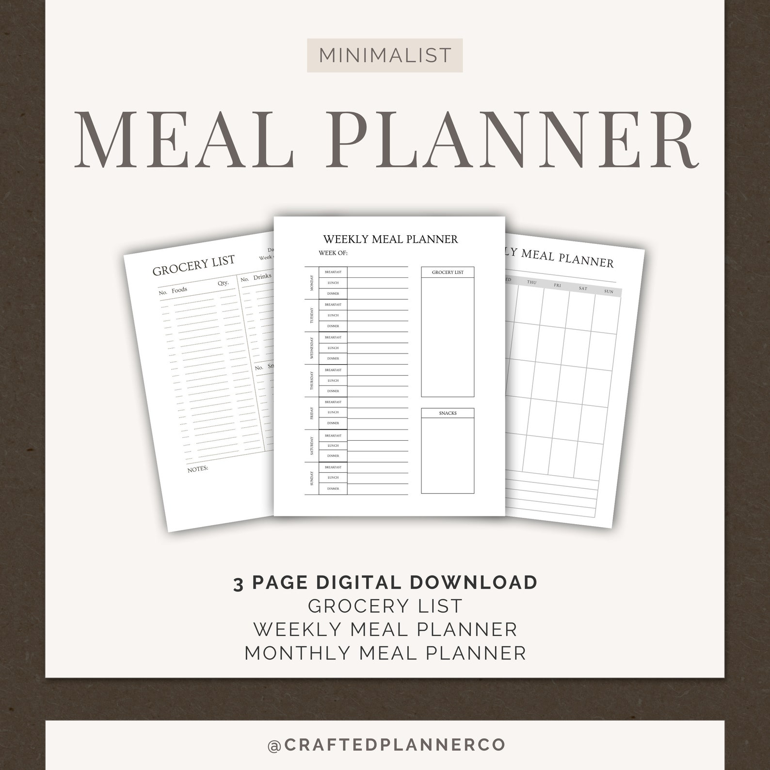 Minimalist Undated Meal Planner Bundle Includes Grocery List - Etsy