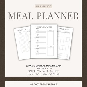 Minimalist Undated Meal Planner Bundle Includes Grocery List, Monthly ...