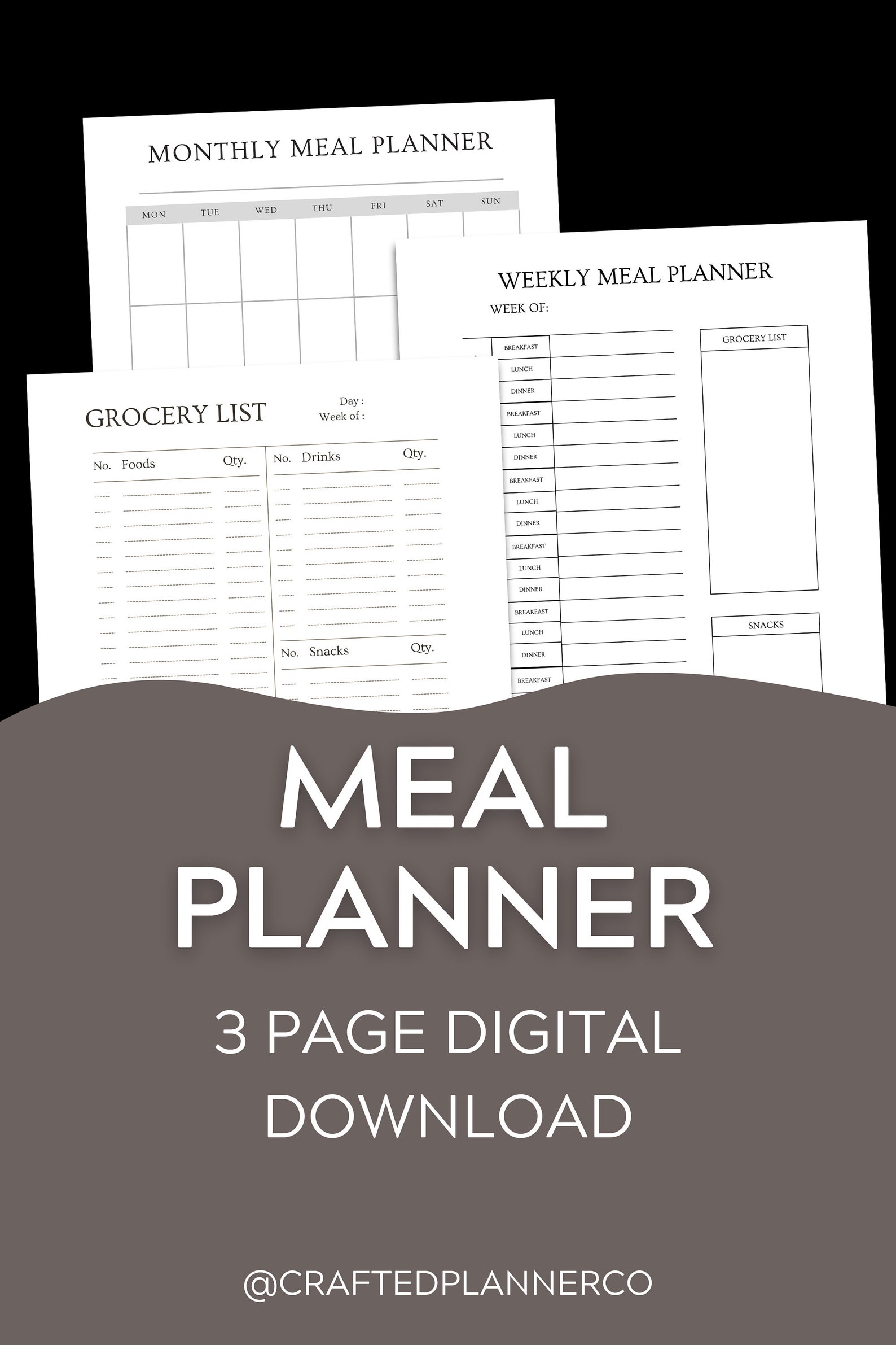 Minimalist Undated Meal Planner Bundle Includes Grocery List - Etsy