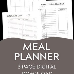 Minimalist Undated Meal Planner Bundle Includes Grocery List, Monthly ...