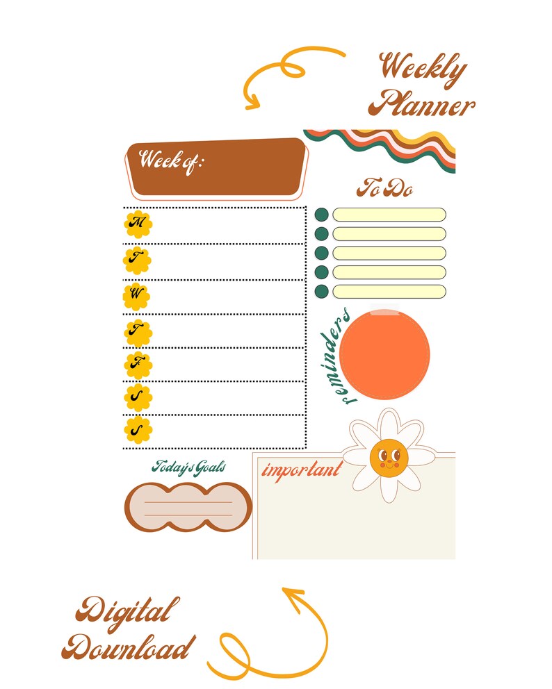 Retro Inspired Digital Weekly Planner, iPad Planner, Printable Planner ...