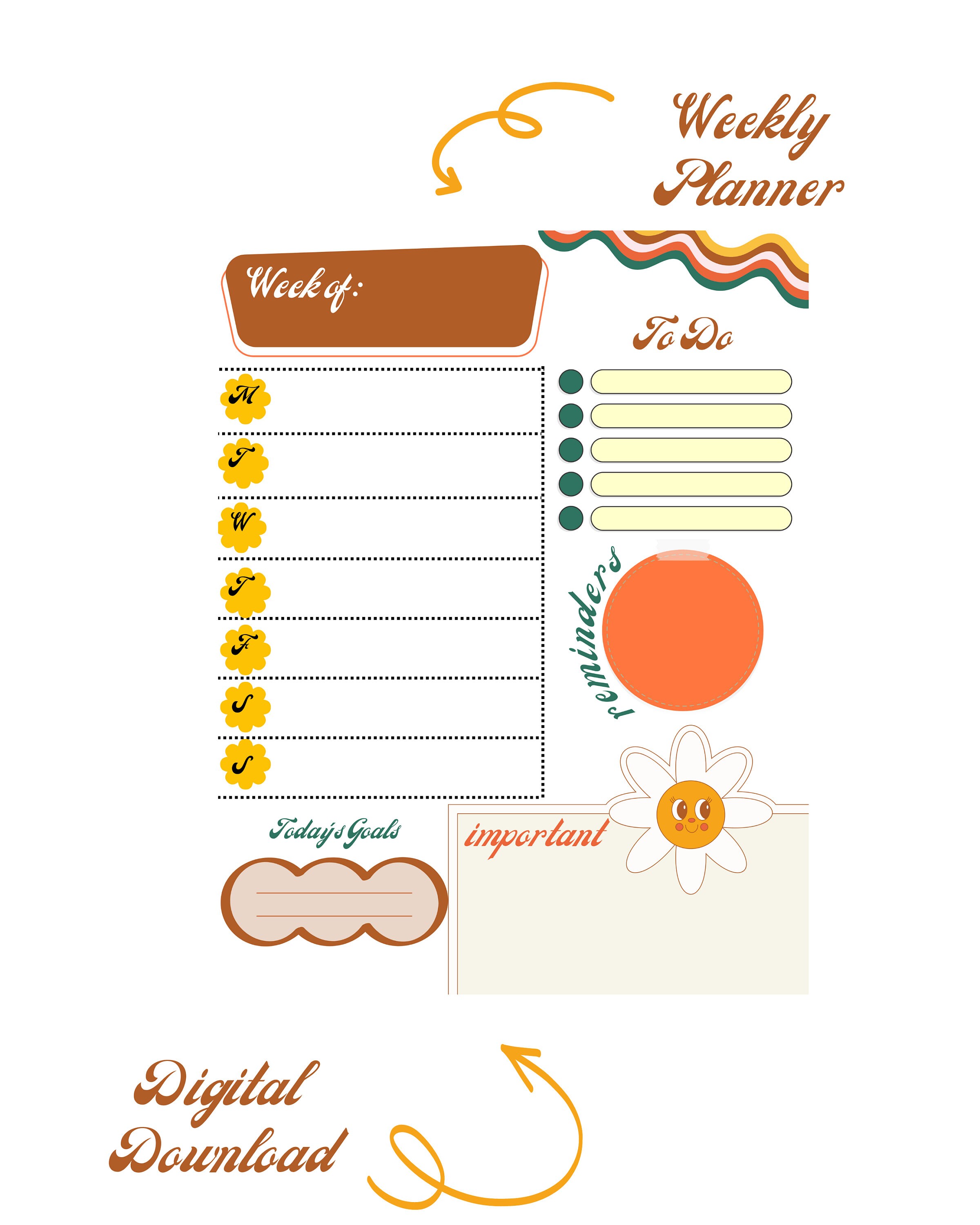 Retro Inspired Digital Weekly Planner, iPad Planner, Printable Planner ...