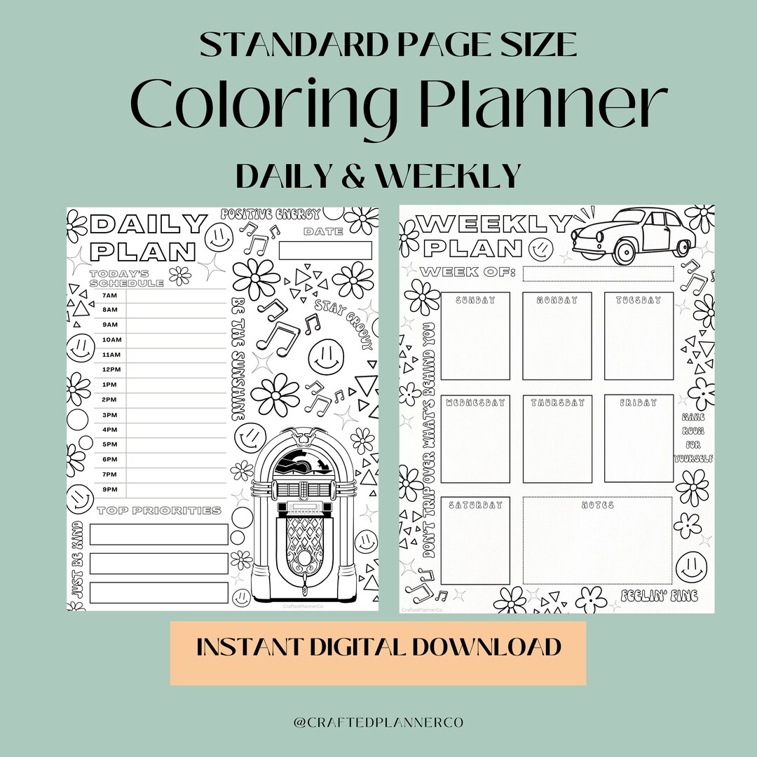 Daily & Weekly Digital Coloring Planner | Printable | PDF and PNG ...
