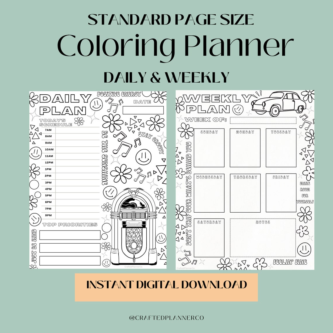 Daily & Weekly Digital Coloring Planner | Printable | PDF and PNG ...