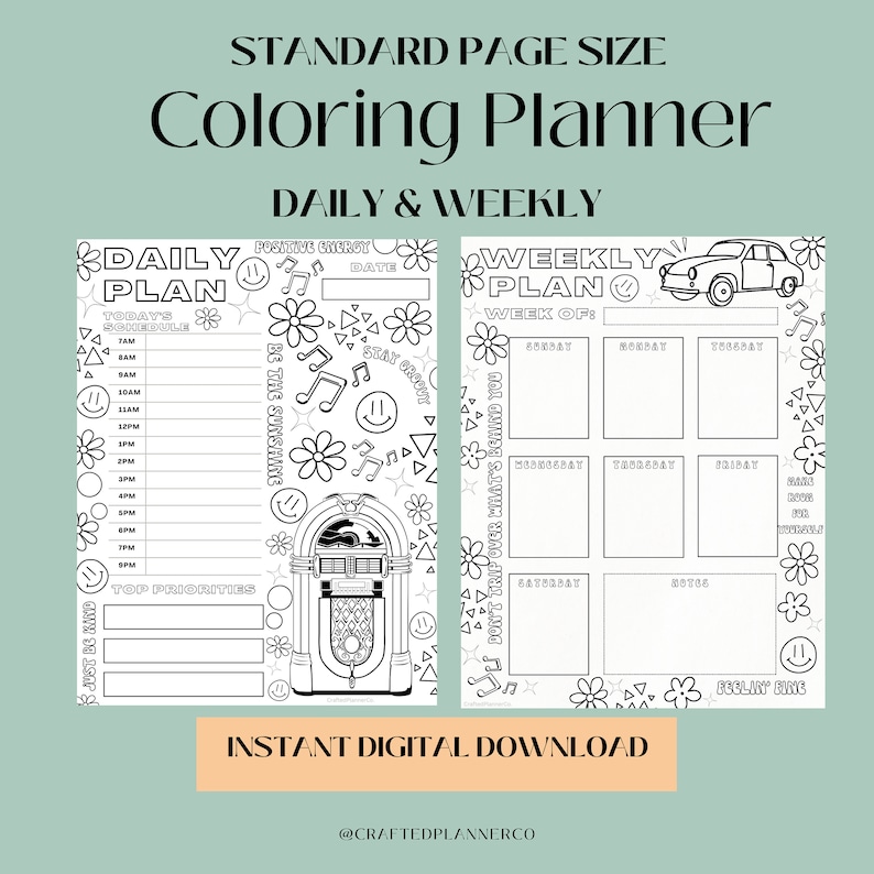 Daily & Weekly Digital Coloring Planner | Printable | PDF and PNG ...