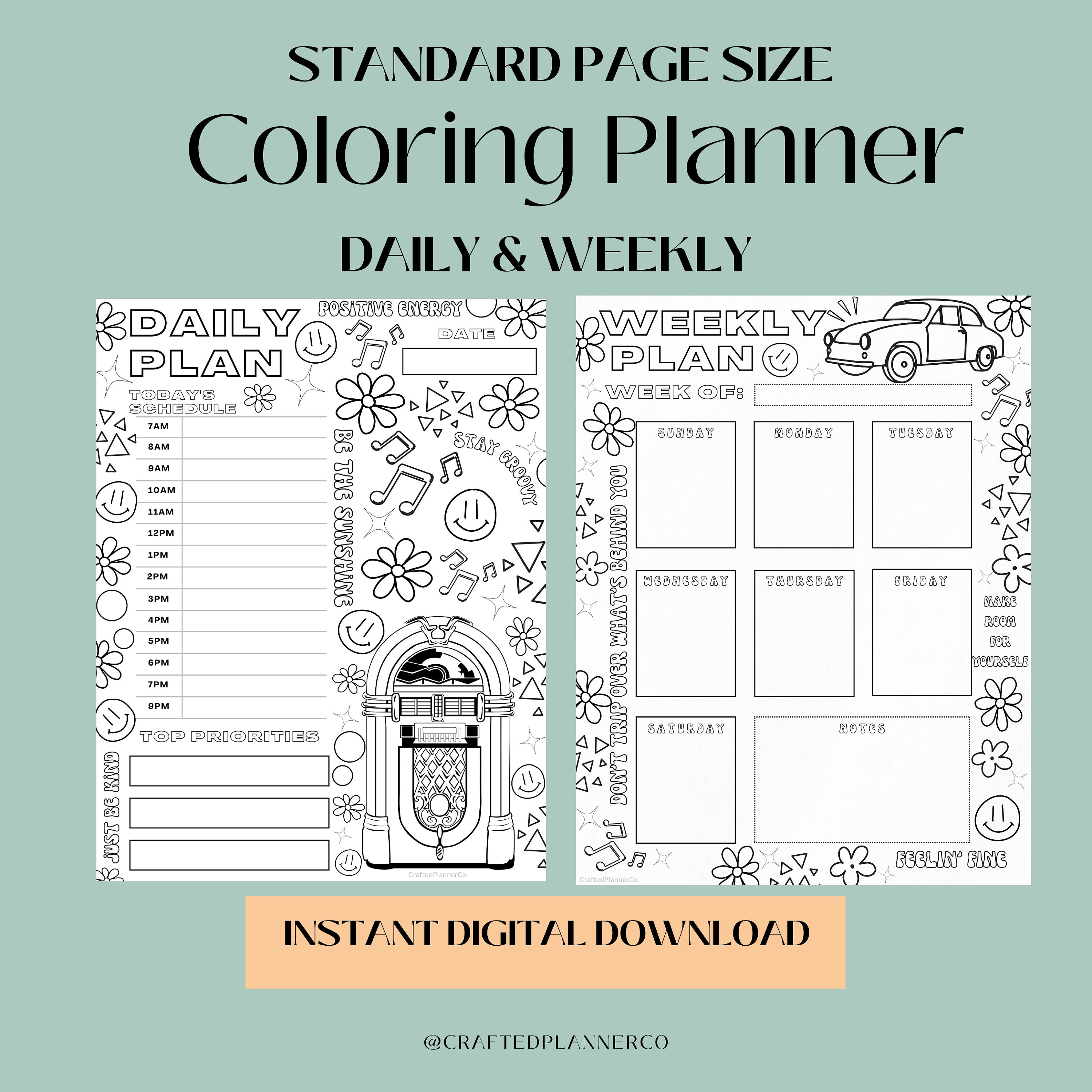 Daily & Weekly Digital Coloring Planner | Printable | PDF and PNG ...