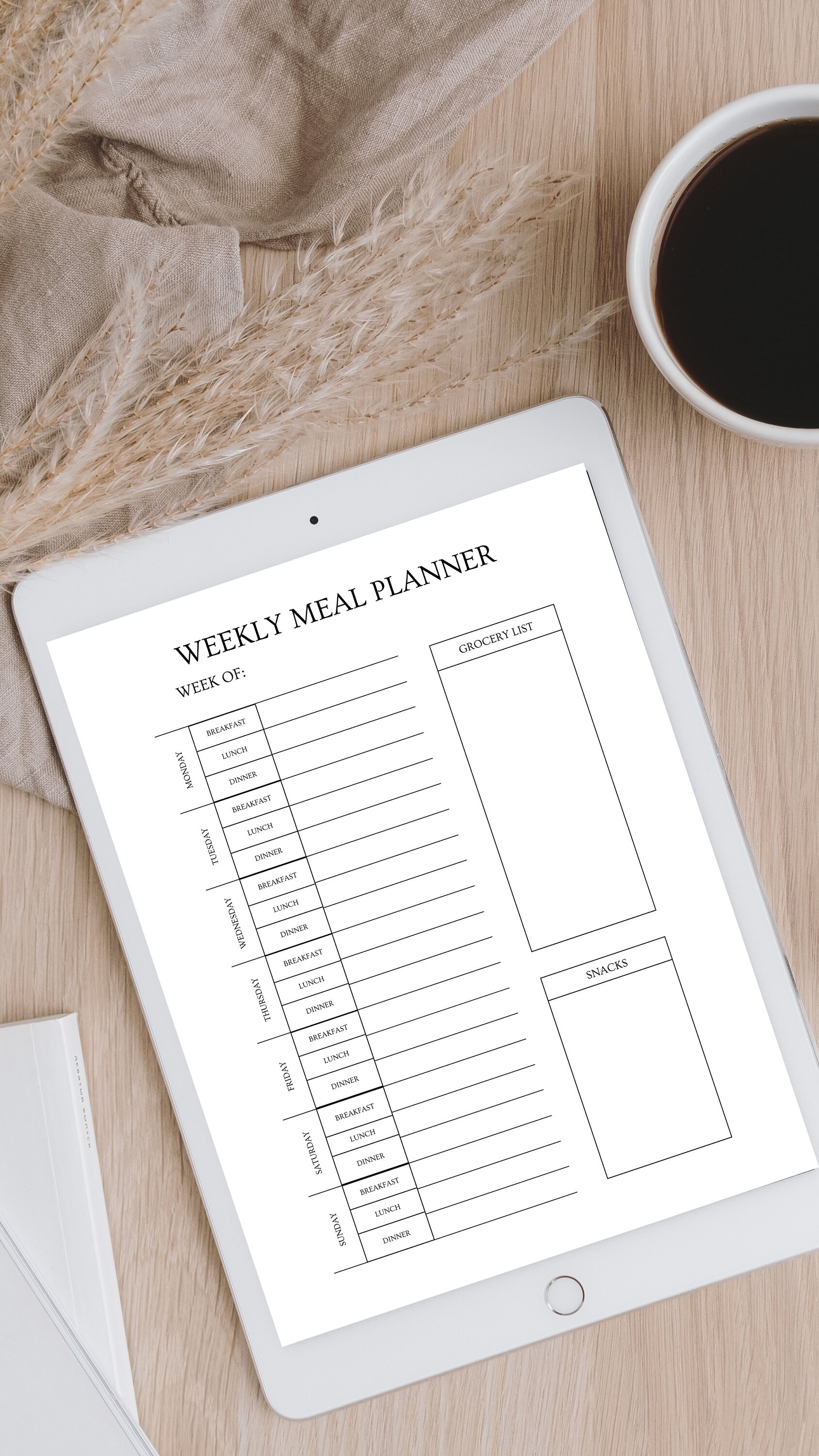 Minimalist Undated Meal Planner Bundle Includes Grocery List, Monthly ...