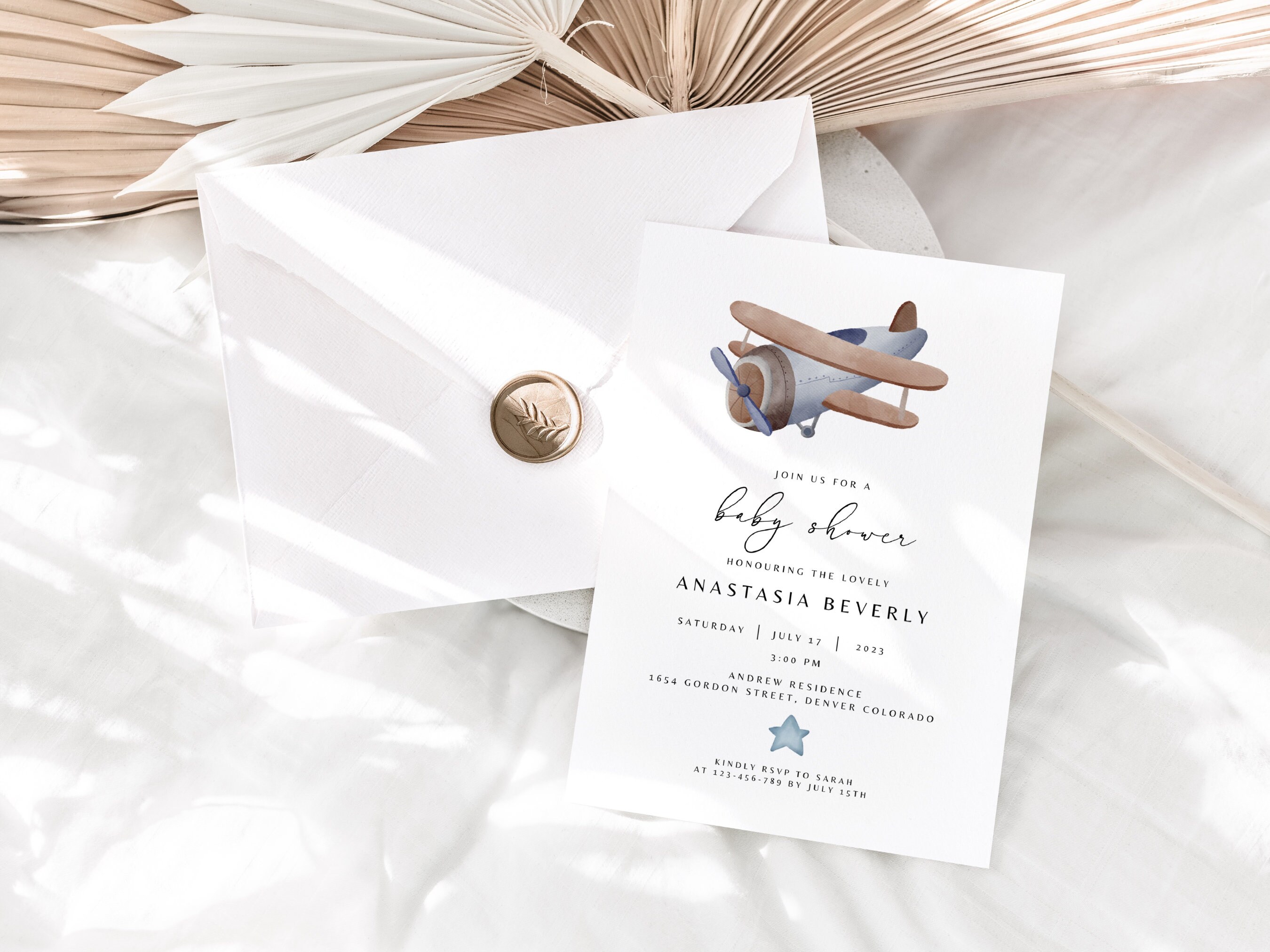 Airplane Baby Shower Invitation Template, Editable Printable Invite ...
