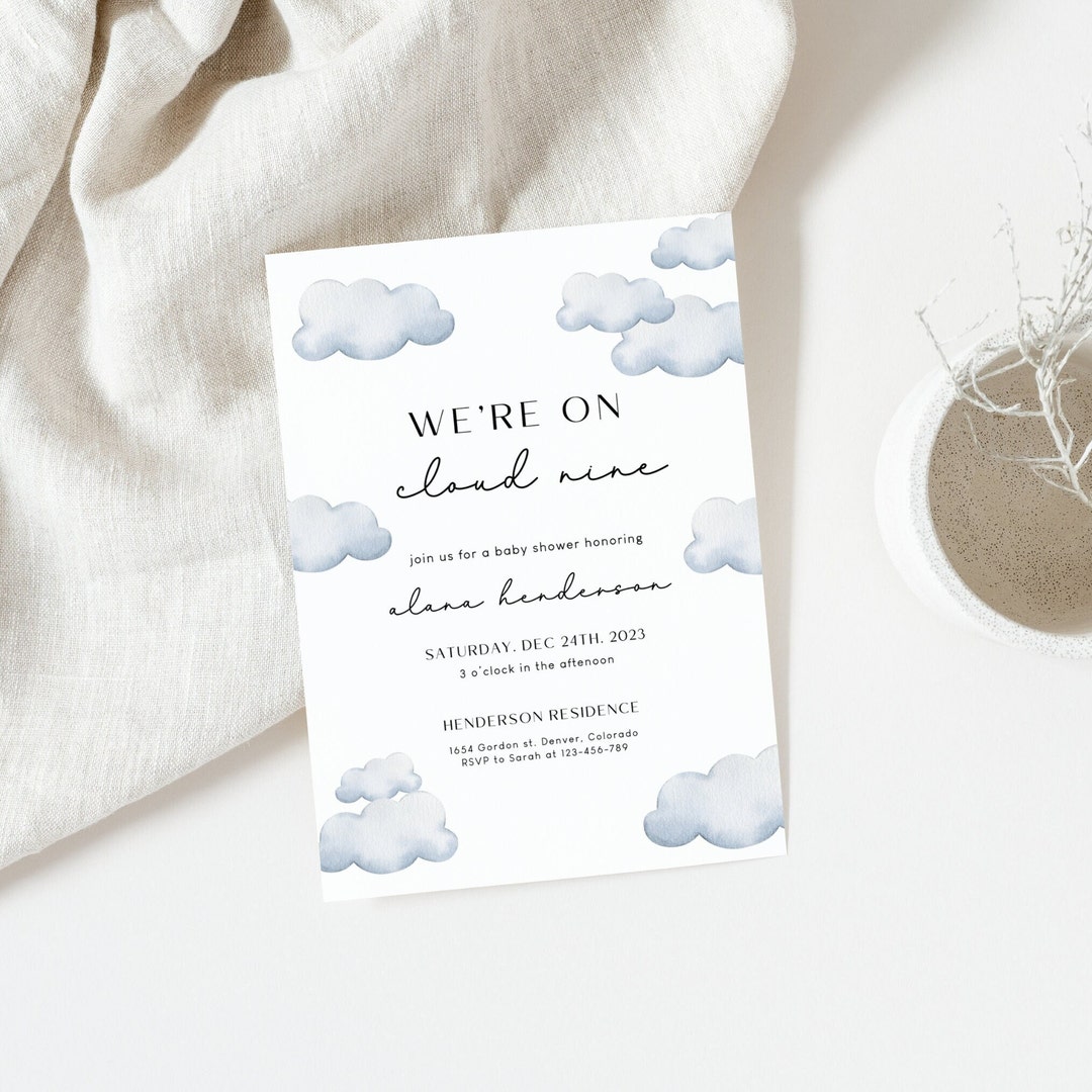 Cloud 9 Baby Shower Invitation Template, We're on Cloud Nine, Modern ...