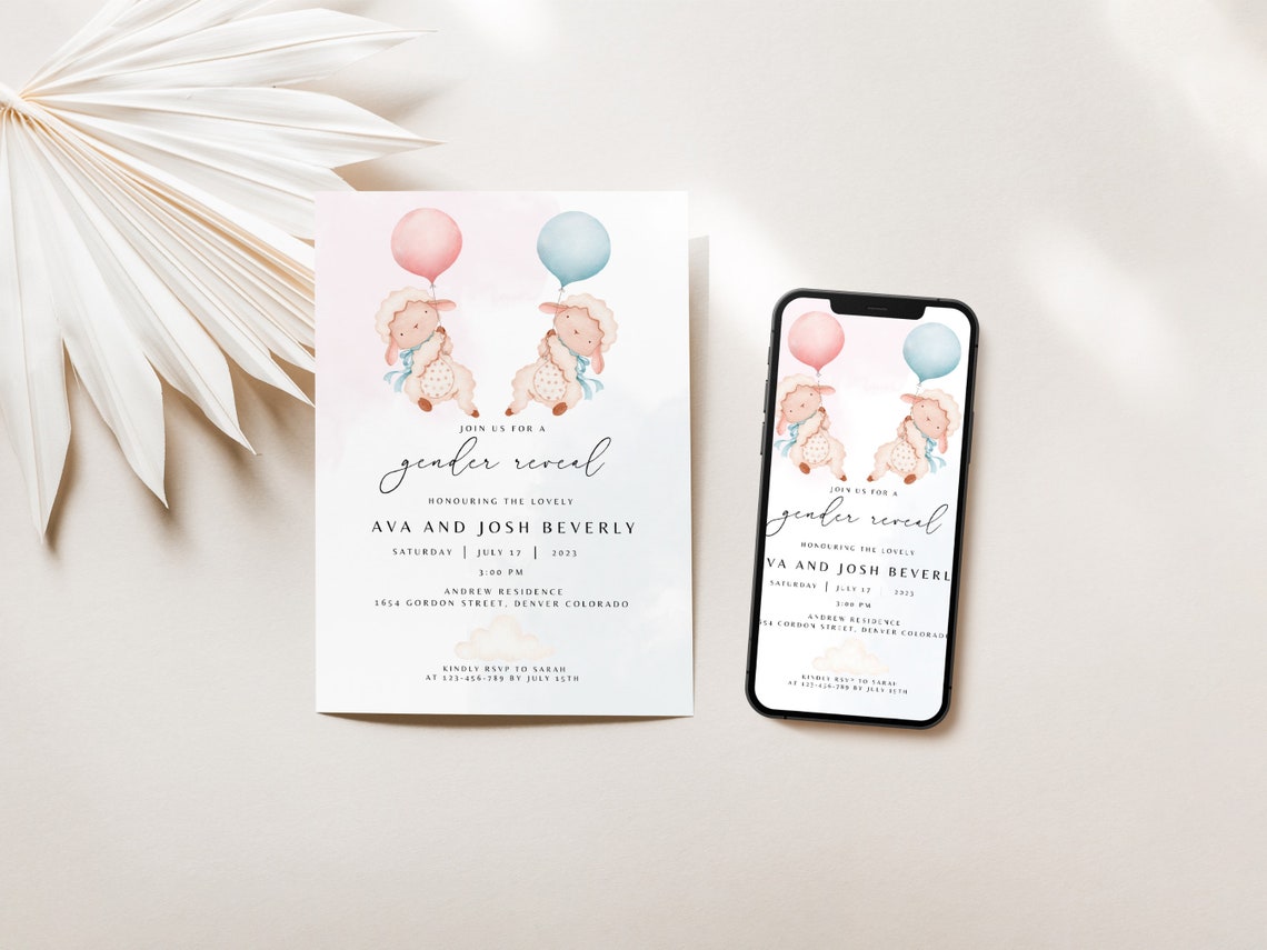 Lamb Gender Reveal Invitation Template, Sheep Gender Reveal Invite ...