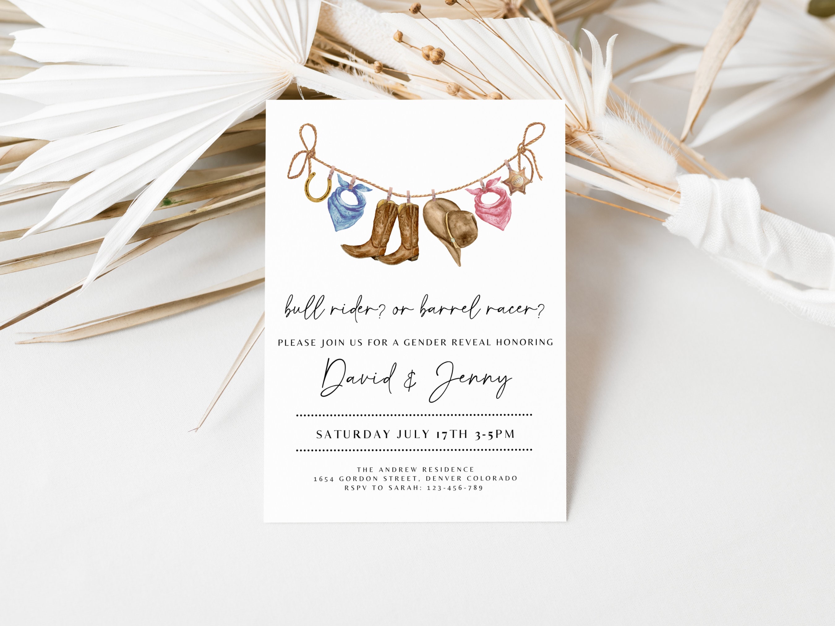 Cowboy Gender Reveal Invitation Template Editable Wild West Boy Baby ...